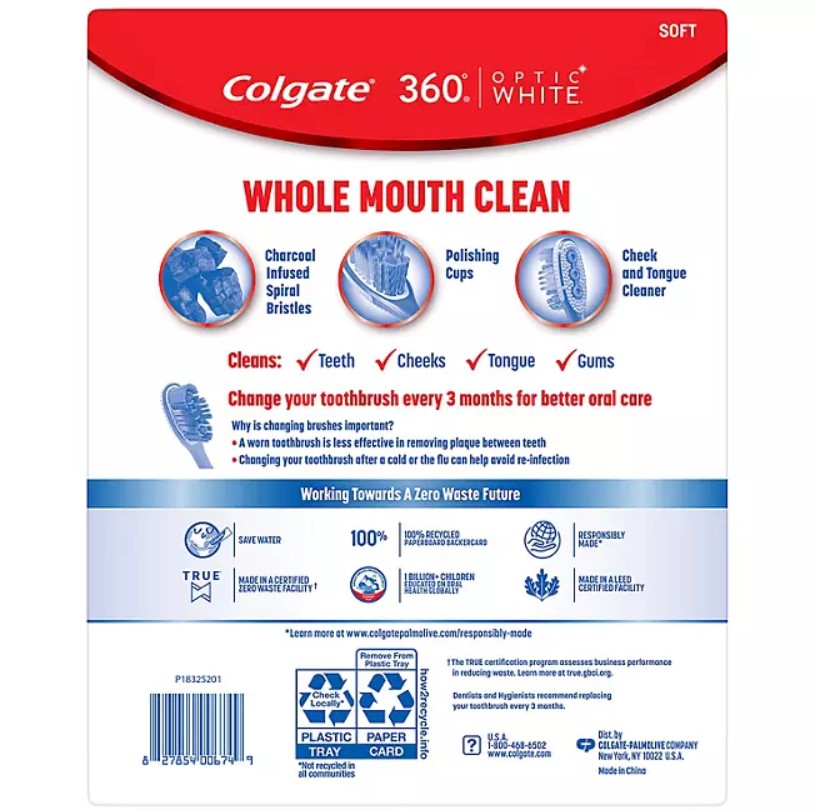 Colgate Optic White 360 Manual Toothbrush, Soft (8 pk.) - Polestar ...