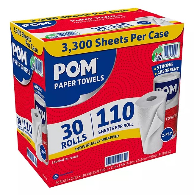POM Individually Wrapped 2-Ply Paper Towels 30 rolls, 110 sheets/roll ...