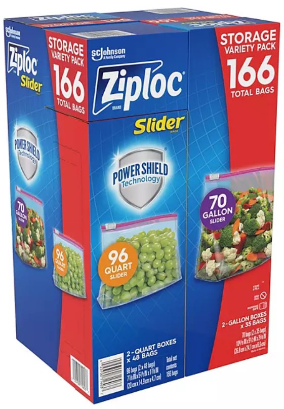 Ziploc Slider Storage Bags Variety Pack: Quart (96 ct.), Gallon (70 ct ...