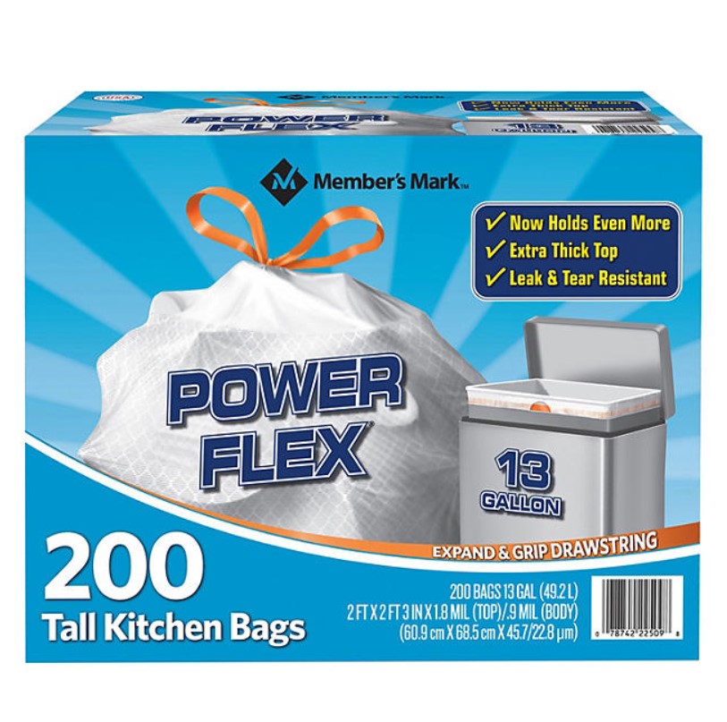 Member's Mark Power Flex Tall Kitchen Drawstring Trash Bags, Fresh ...