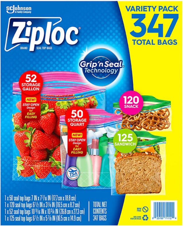 Ziploc Easy Open Bags Variety Pack with New Stay Open Design, 347 ct ...
