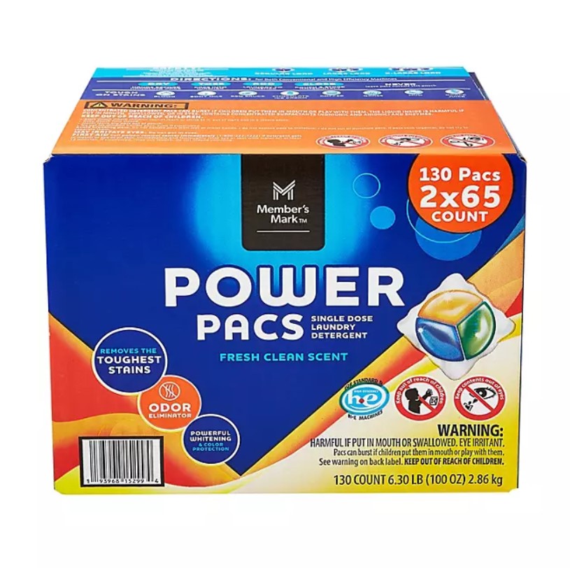 Member's Mark Laundry Detergent Power Pacs, Fresh Clean Scent (130 ct ...