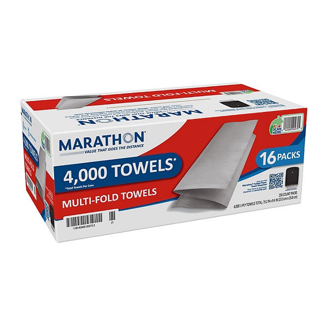 Marathon Multifold 1-Ply White Paper Towels 16 pks., 250 towels/pk ...