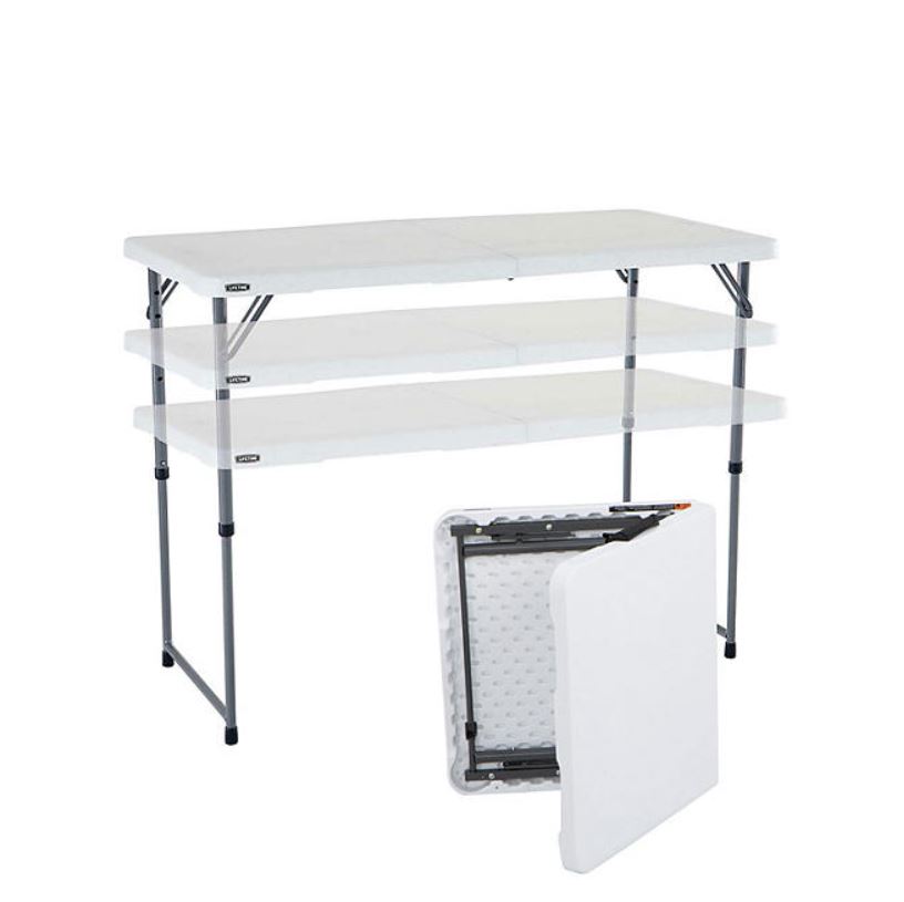 Lifetime 4' Fold-in-Half Adjustable Light Commercial Grade Table ...